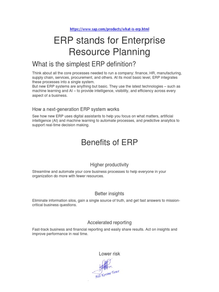 ERP Stands For Enterprise Resource Planning | PDF | Enterprise Resource ...