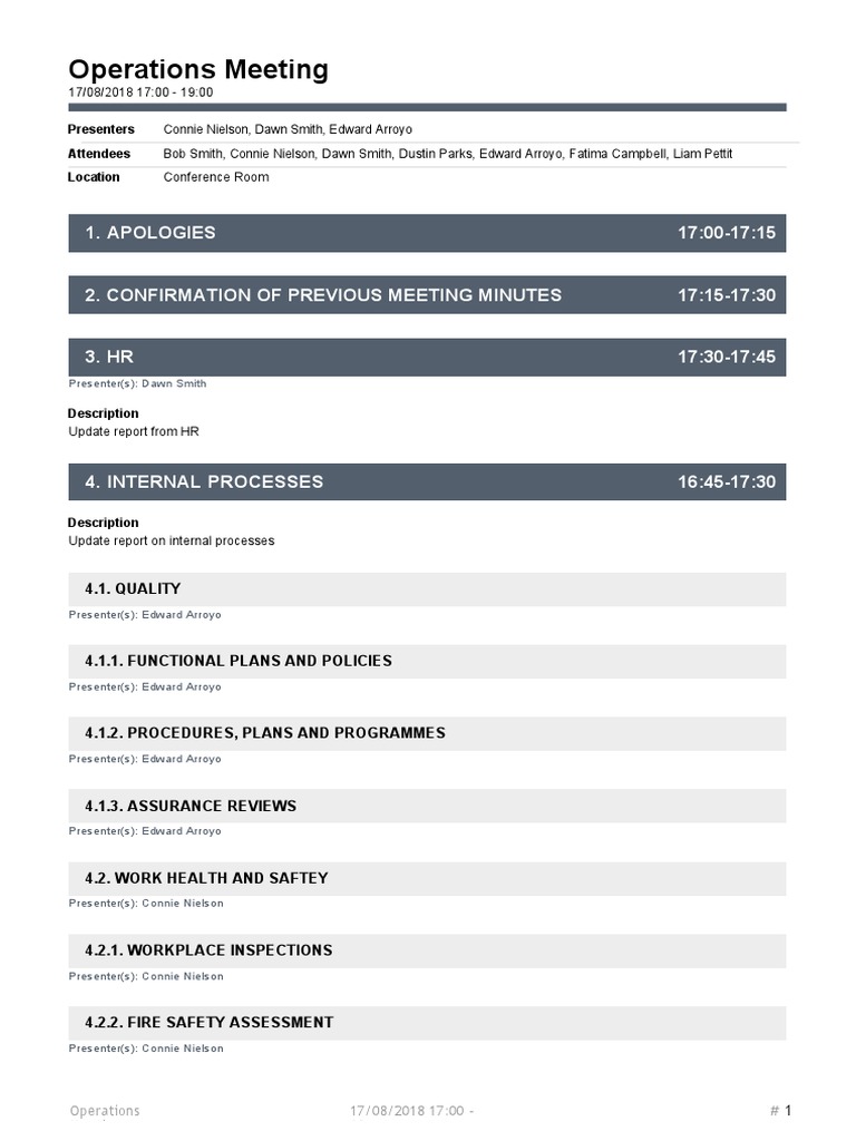 Operations Meeting Agenda - 17/08/2018 | PDF