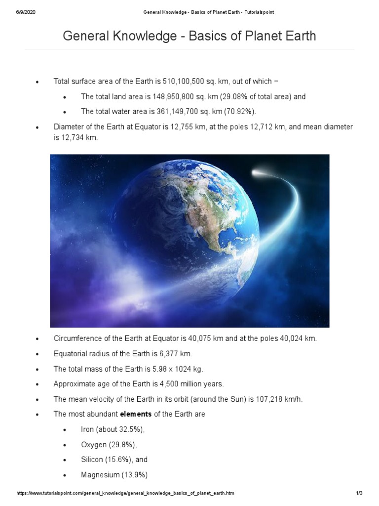 General Knowledge - Basics of Planet Earth | PDF | Structure Of The ...