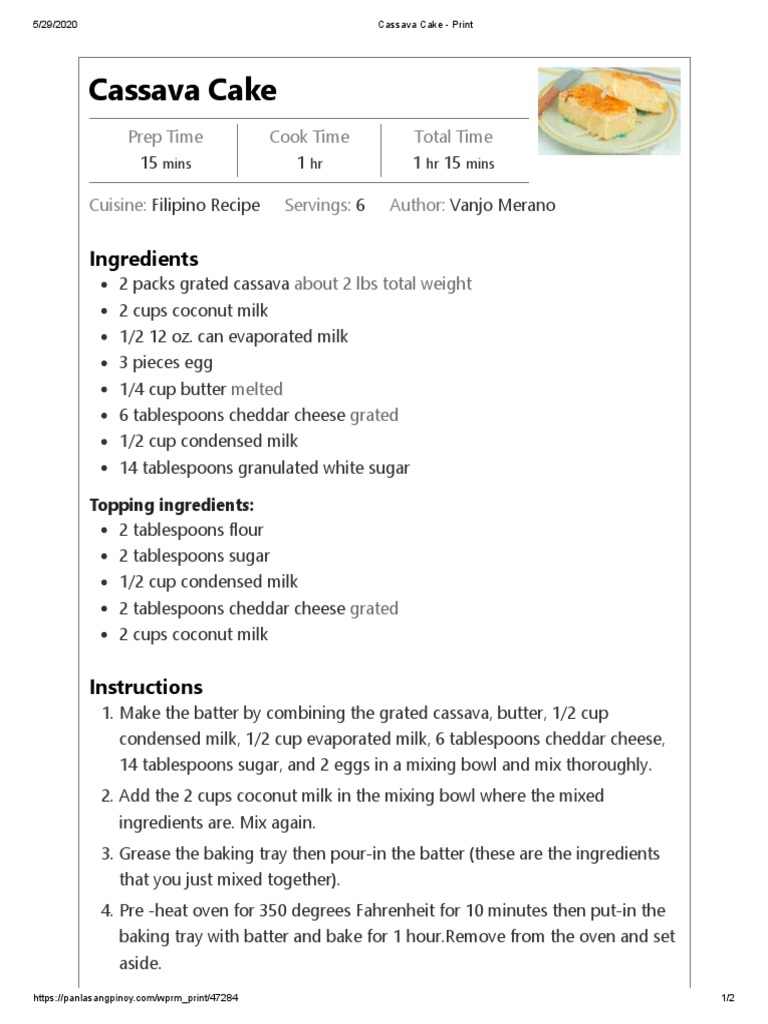 Cassava Cake - Print | Download Free PDF | Cakes | Baking