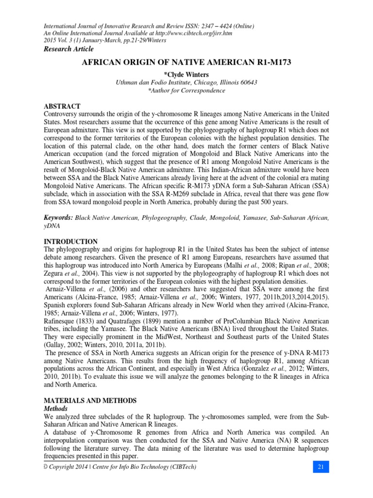 African Origin of Native American R1-M173: Research Article | PDF ...