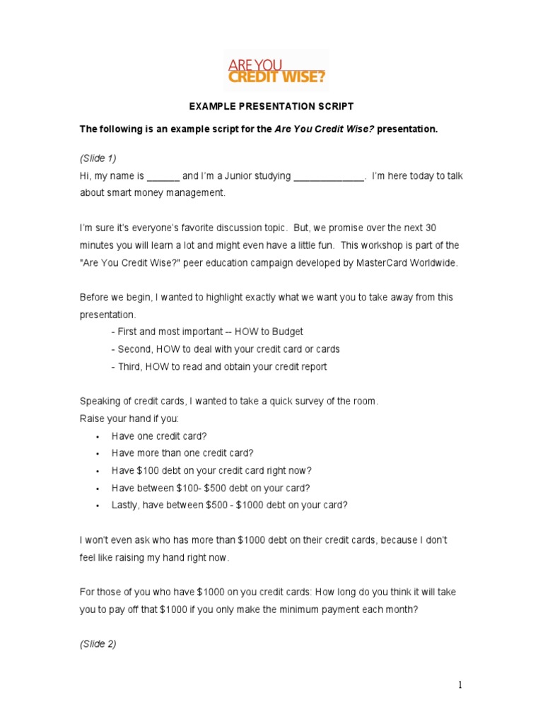 Example Presentation Script | PDF | Credit History | Credit