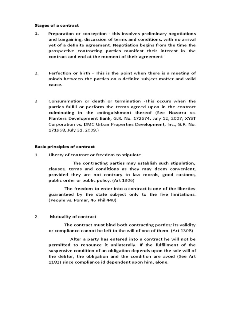 Stages of A Contract 1. Preparation or Conception - This Involves ...