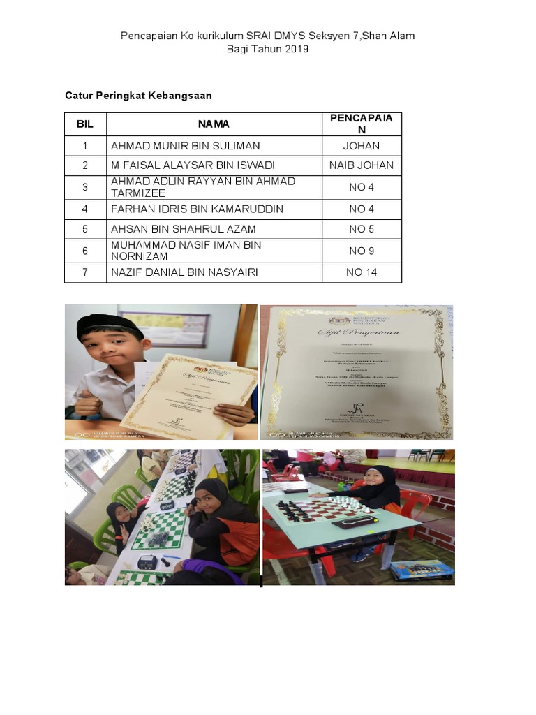 Laporan Pencapaian Kokurikulum SRAI DMYS | PDF
