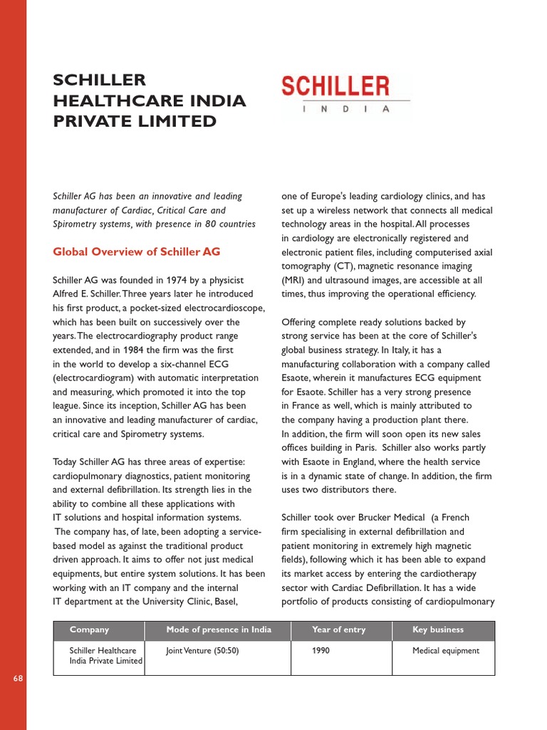 Schiller Healthcare India Private Limited: Global Overview of Schiller ...