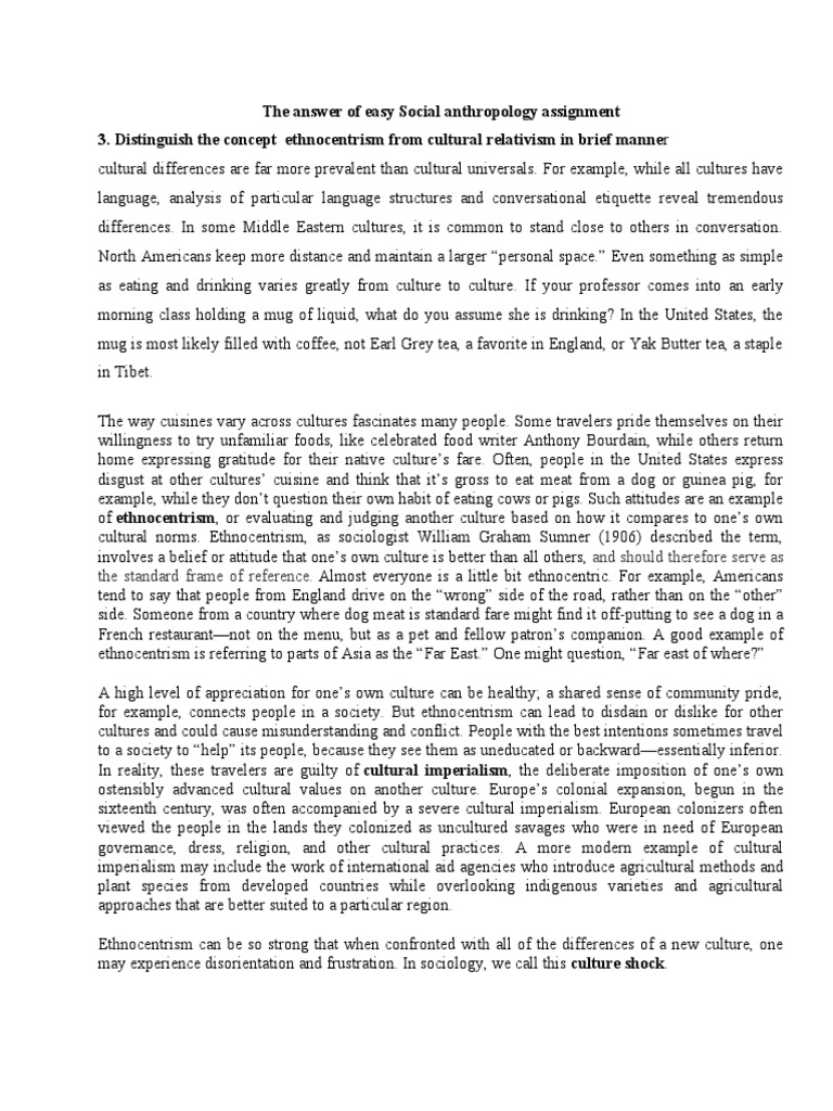 The Answer of Easy Social Anthropology Assignment 3. Distinguish The ...