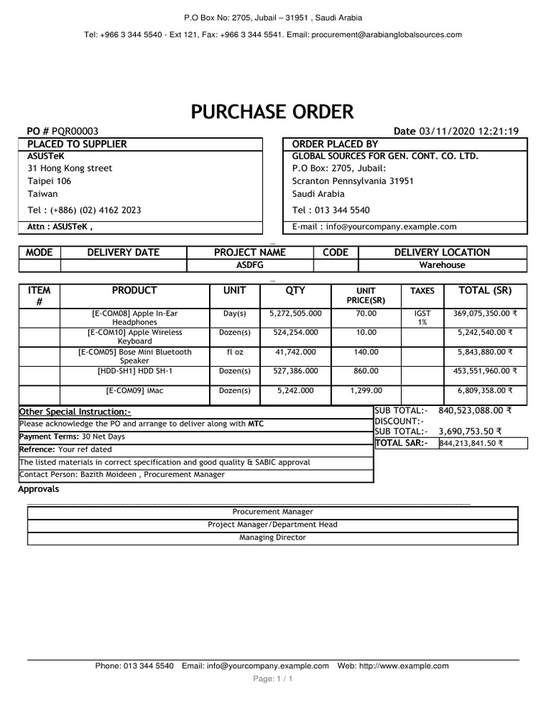 Purchase Order - PO00012 | PDF | Computing And Information Technology ...