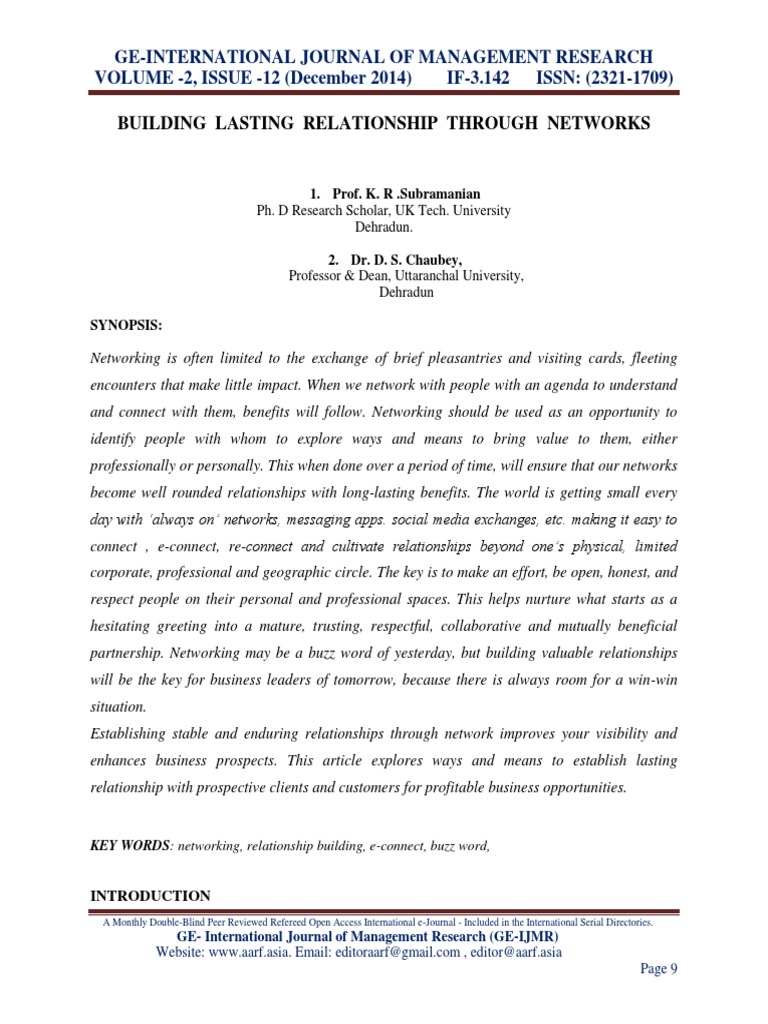 Building Lasting Relationship Through Networks PDF | PDF | Open Access ...