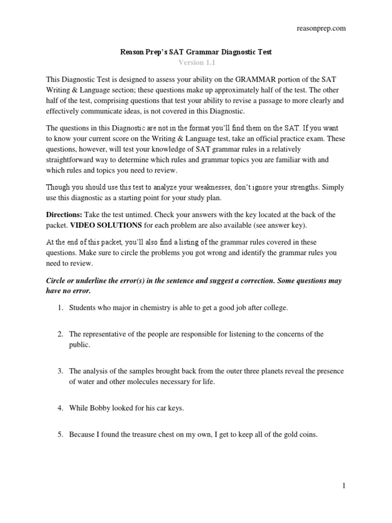 SAT Grammar Diagnostic | PDF | Sat | Question