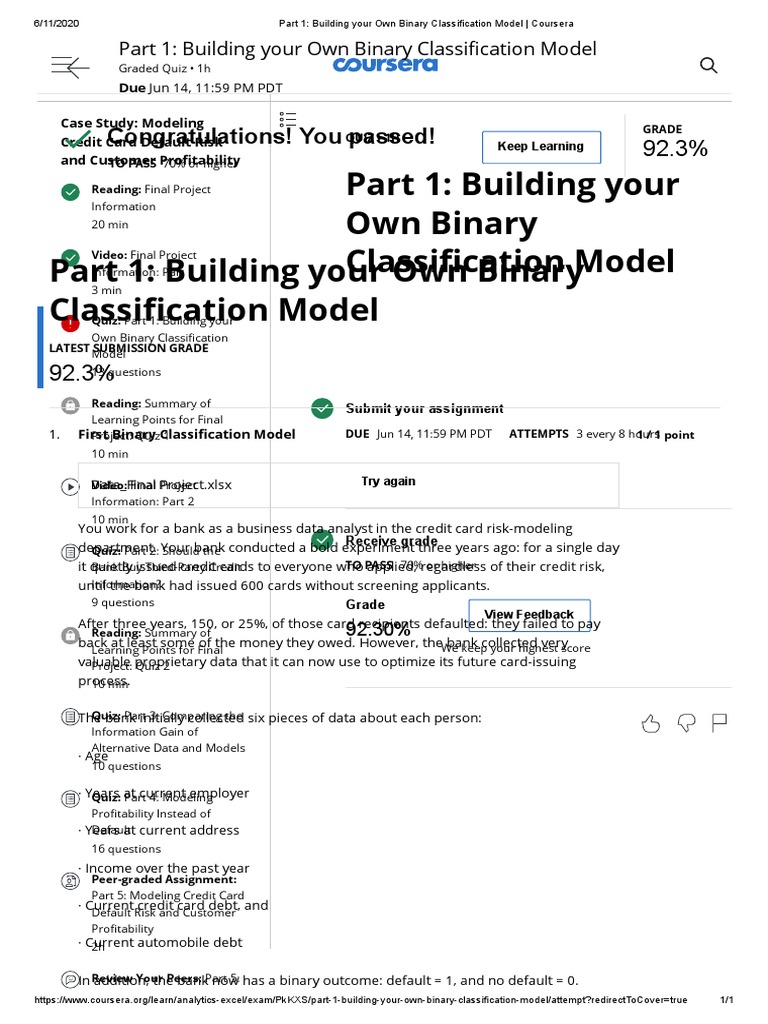 Part 1 - Building Your Own Binary Classification Model - Coursera PDF | Download Free PDF ...