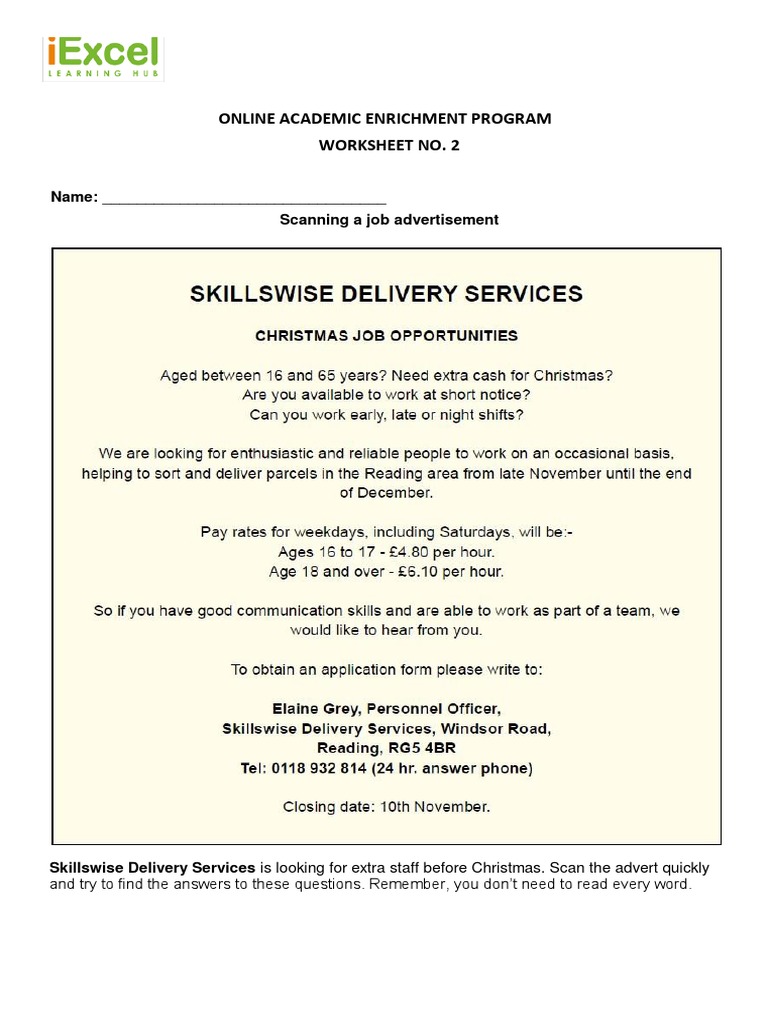 Skimming and Scanning Practice Worksheet | PDF | Speed Reading ...