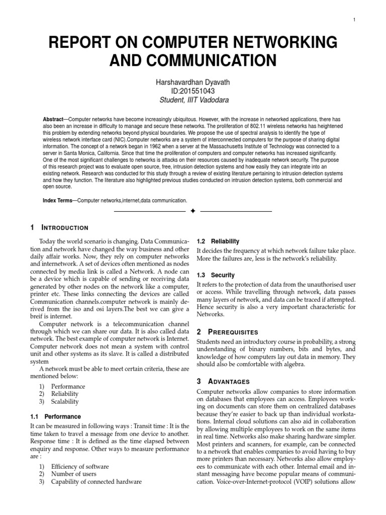 Report On Computer Networking and Communication: Harshavardhan Dyavath ...