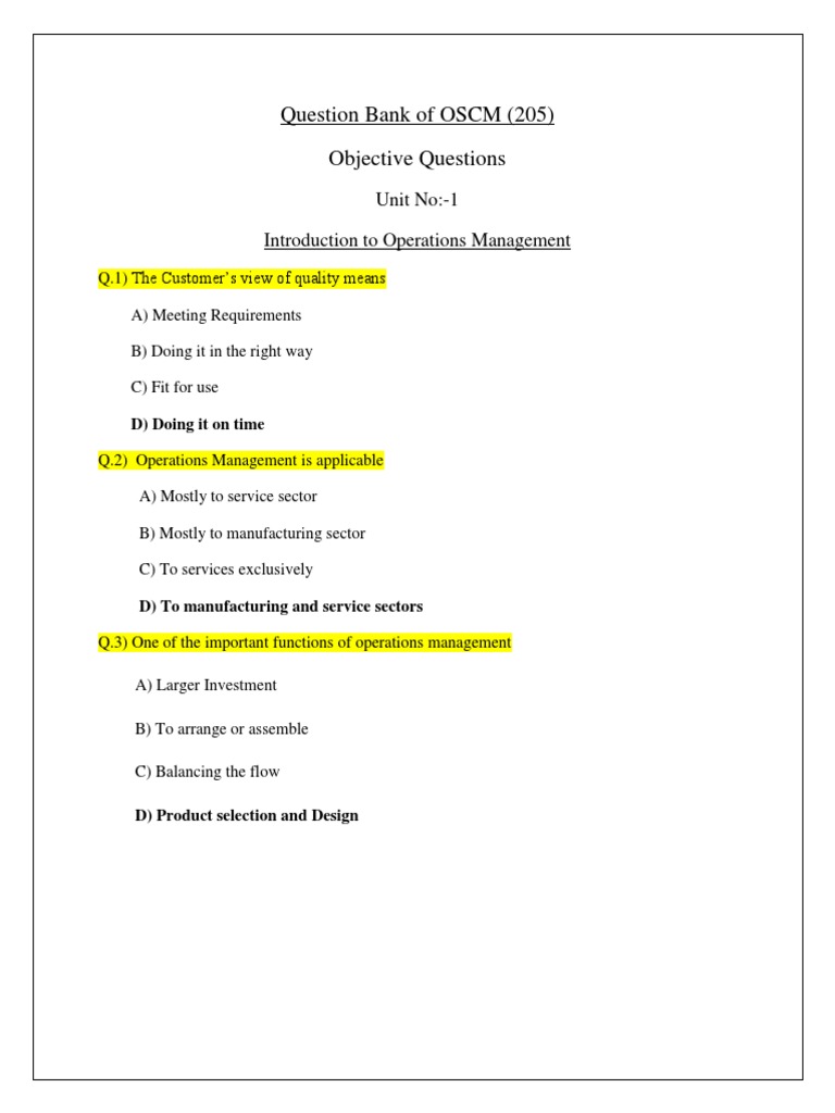 Question Bank of OSCM (205) Objective Questions: Unit No:-1 ...