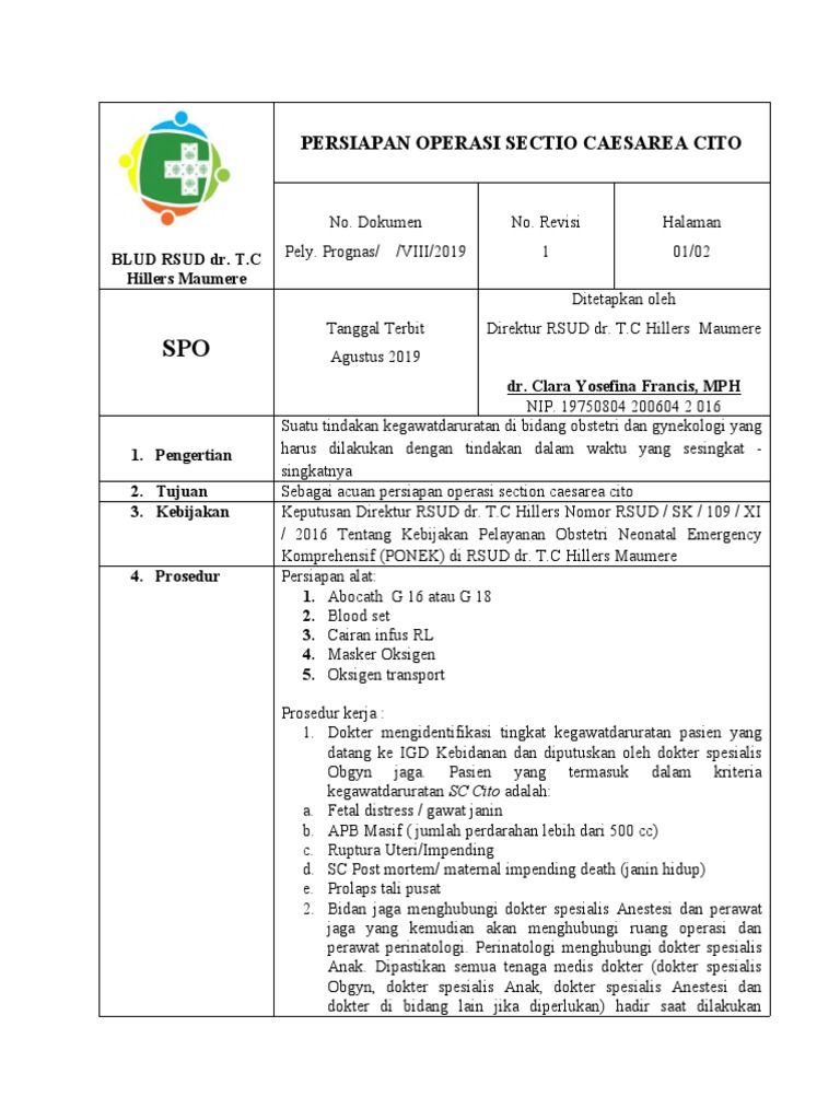 Spo Persiapan Operasi Sectio Caesarea Cito | PDF | Kesehatan Holistik