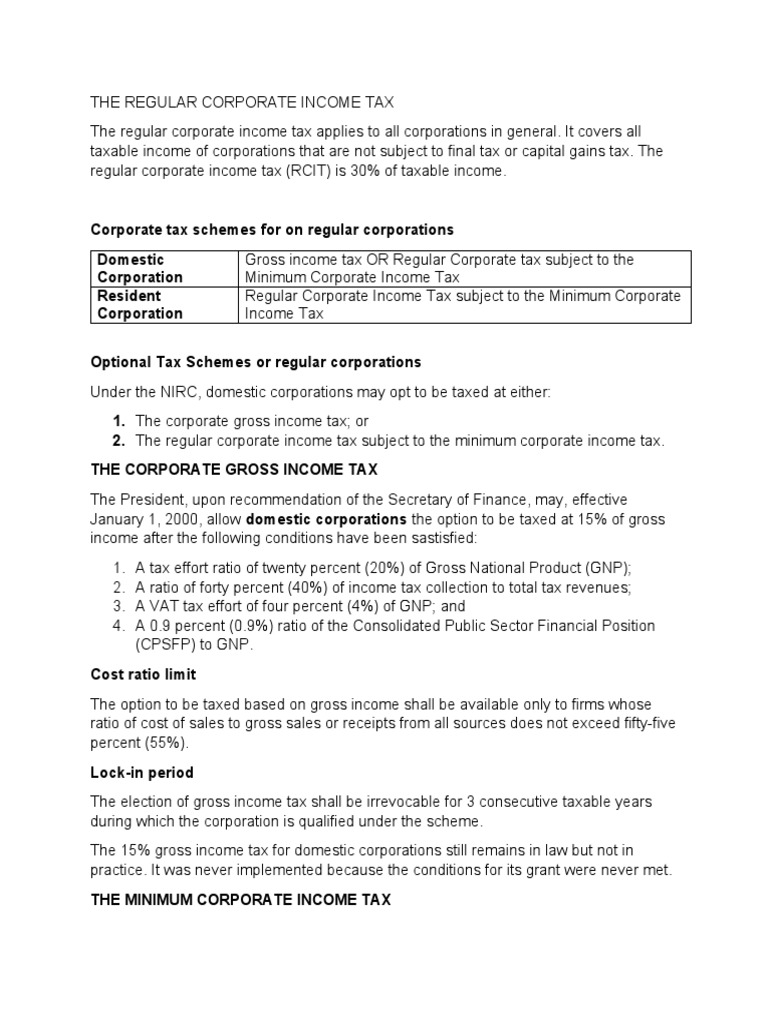 The Regular Corporate Income Tax | PDF | Gross Income | Taxes