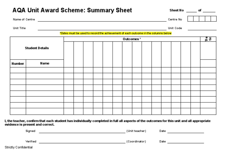Unit Award Summary Sheet (TABLE TENNIS) | PDF