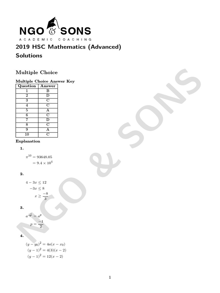 HSC 2019 Solutions 2U | PDF | Area | Sine
