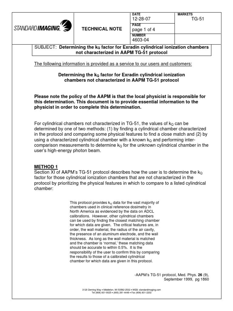4603-04 TG-51 Exradin KQ Tech Note | PDF | Electromagnetism | Physical ...