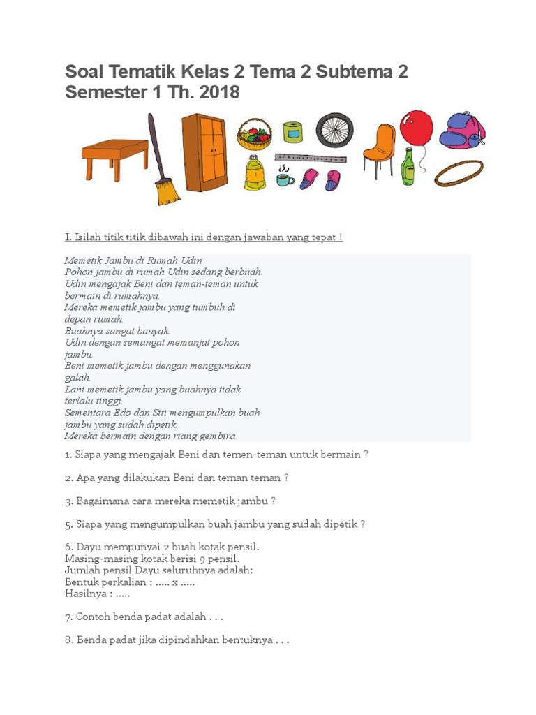 Soal Tematik Kelas 2 Tema 2 Subtema 2 Semester 1 TH | PDF
