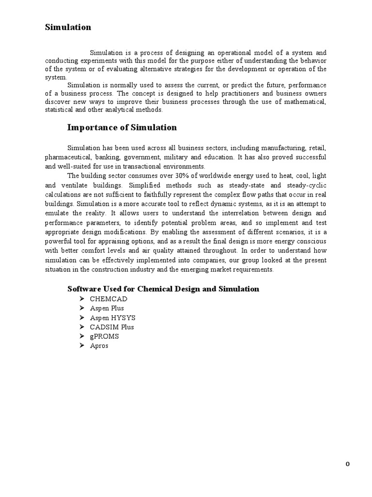 Simulation: Software Used For Chemical Design and Simulation | PDF ...