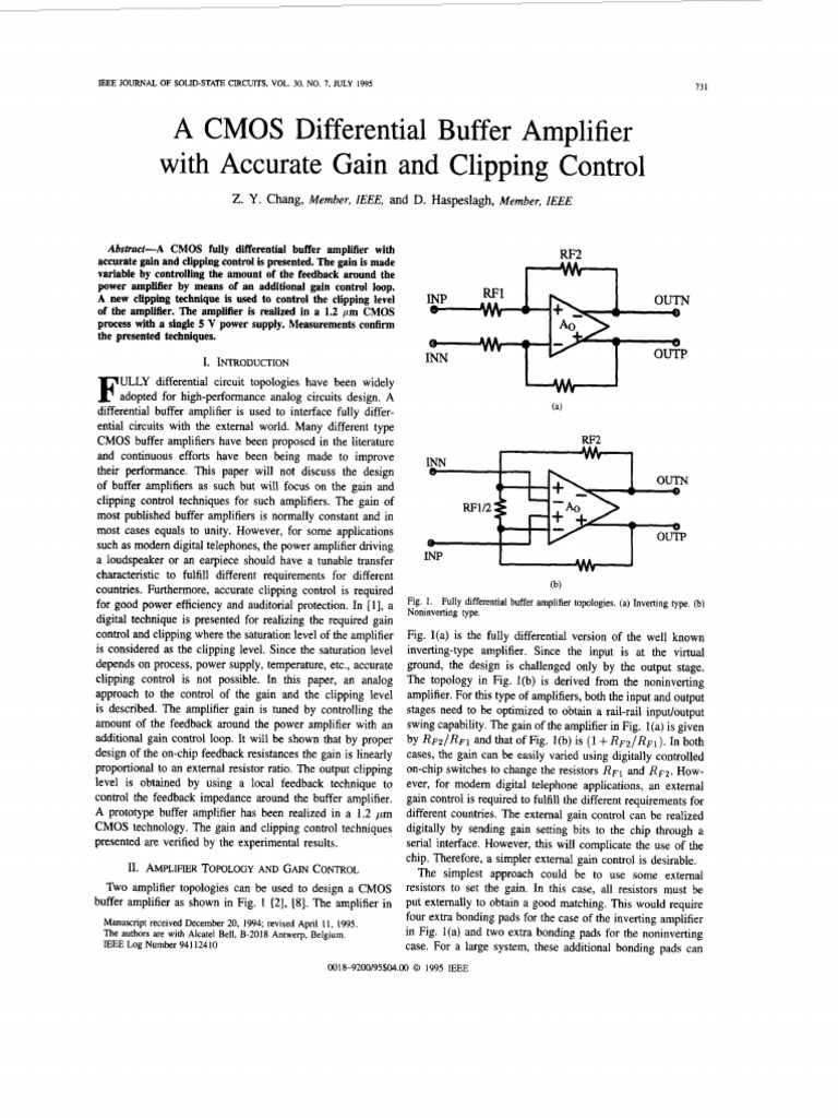 A CMOS Differential Buffer Amplifier With Accurate Gain and Clipping ...