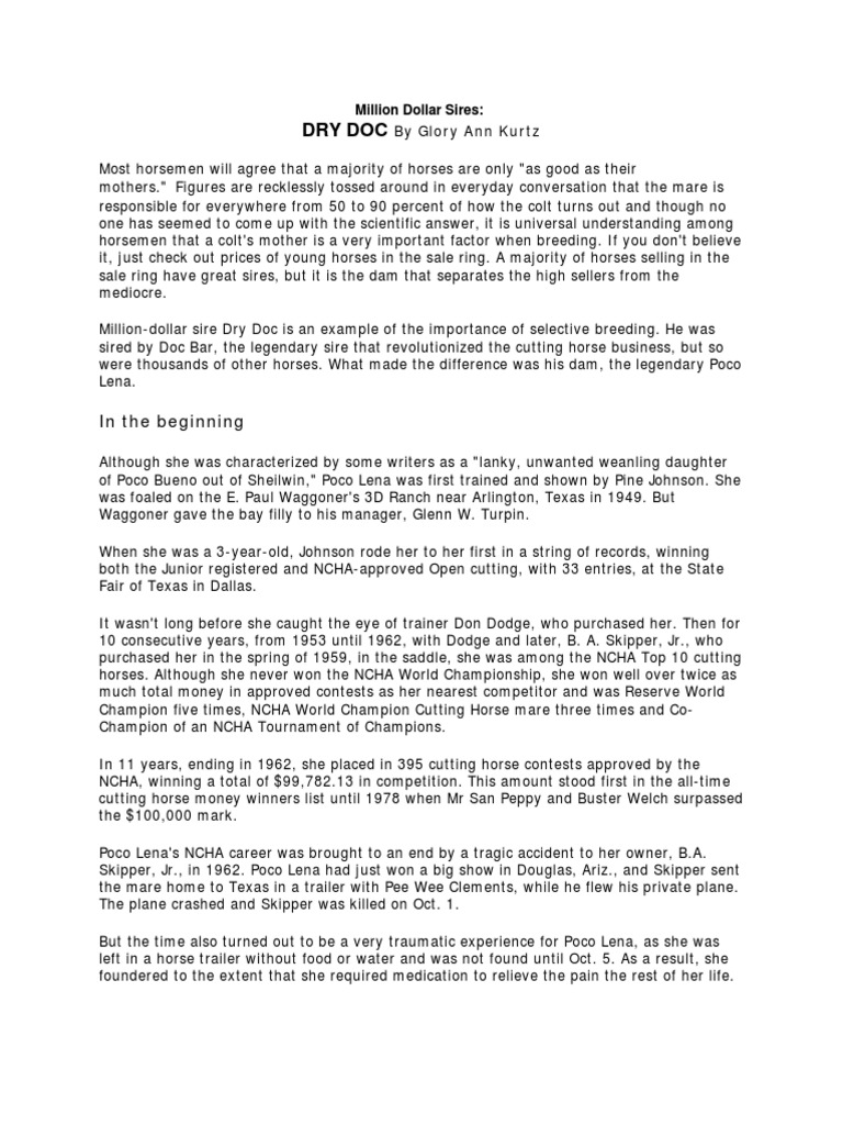 Dry Doc Million Dollar Sires | PDF | Horse Breeding | Animal Breeding