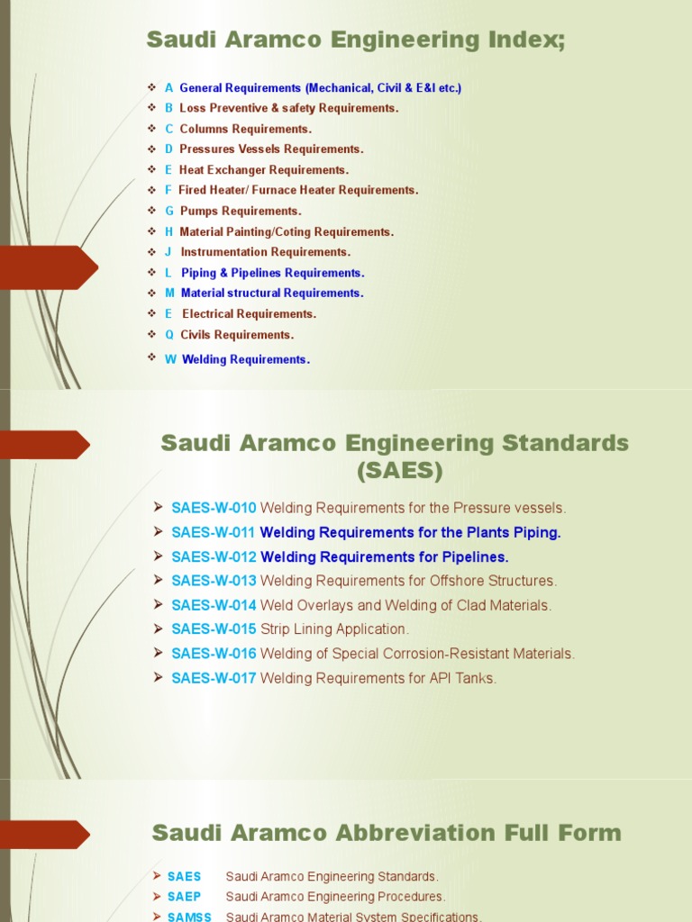 Saudi Aramco Engineering Standards Index | PDF