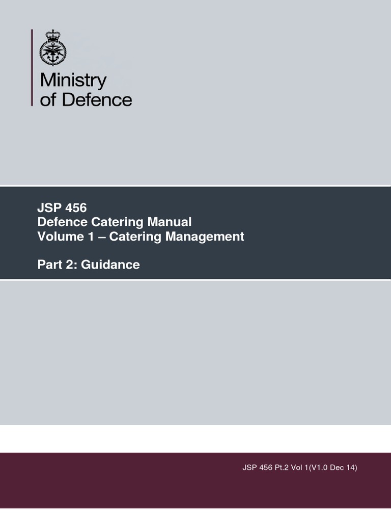 JSP 456 Defence Catering Manual Volume 1 - Catering Management Part 2 ...