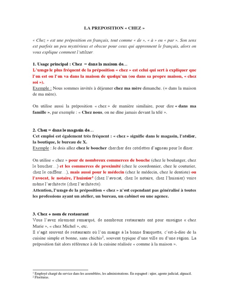 La préposition "chez" en français | PDF | Adposition