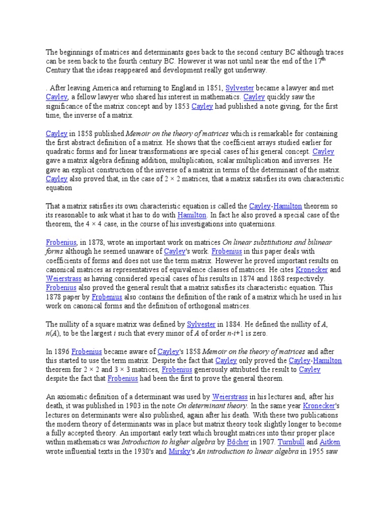 History of Matrix Algebra Development | PDF | Determinant | Matrix ...