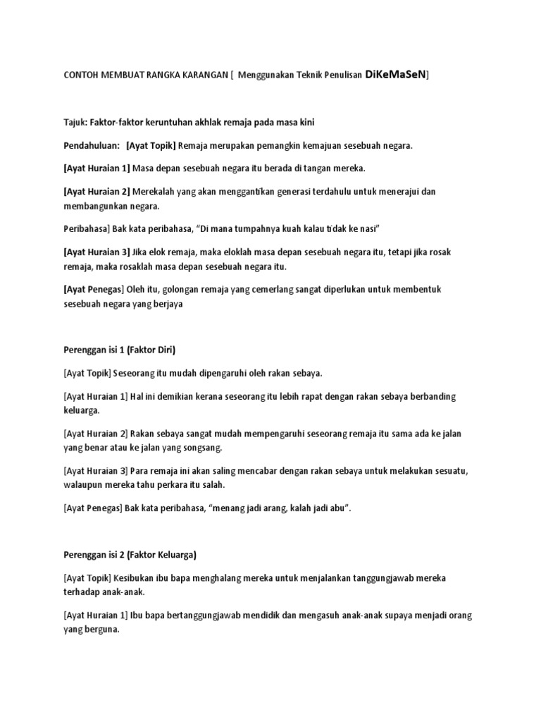 Contoh Membuat Rangka Karangan Teknik Penulisan Dikemasen Pdf