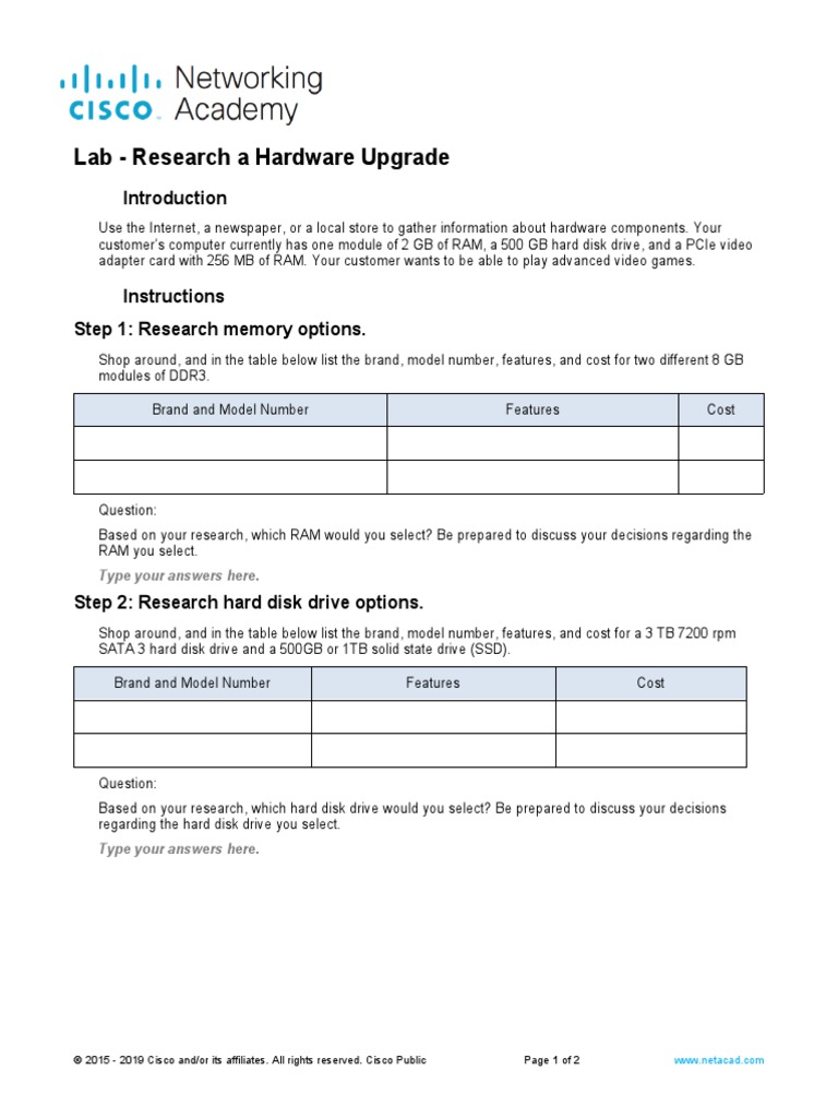 3.4.1.7 Lab - Research A Hardware Upgrade | PDF | Random Access Memory ...