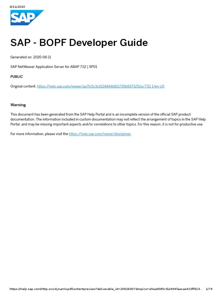 SAP - BOPF Developer Guide: Warning | PDF | Method (Computer Programming) | Application ...