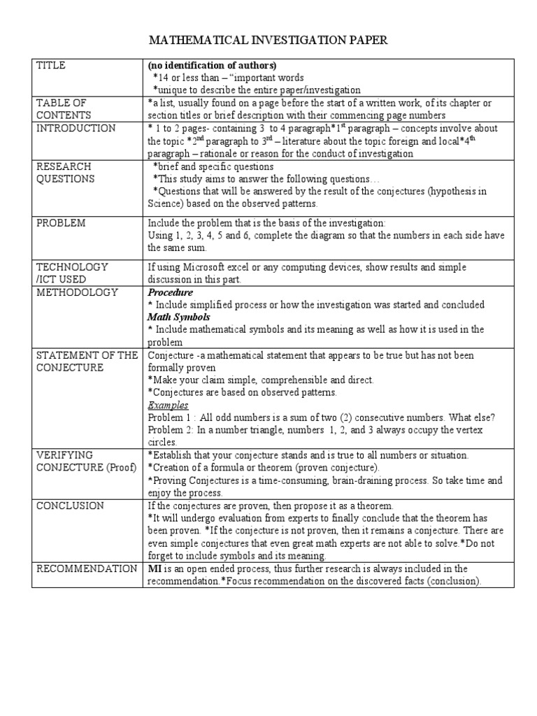 Mathematical Investigation Paper: Procedure Math Symbols | PDF ...