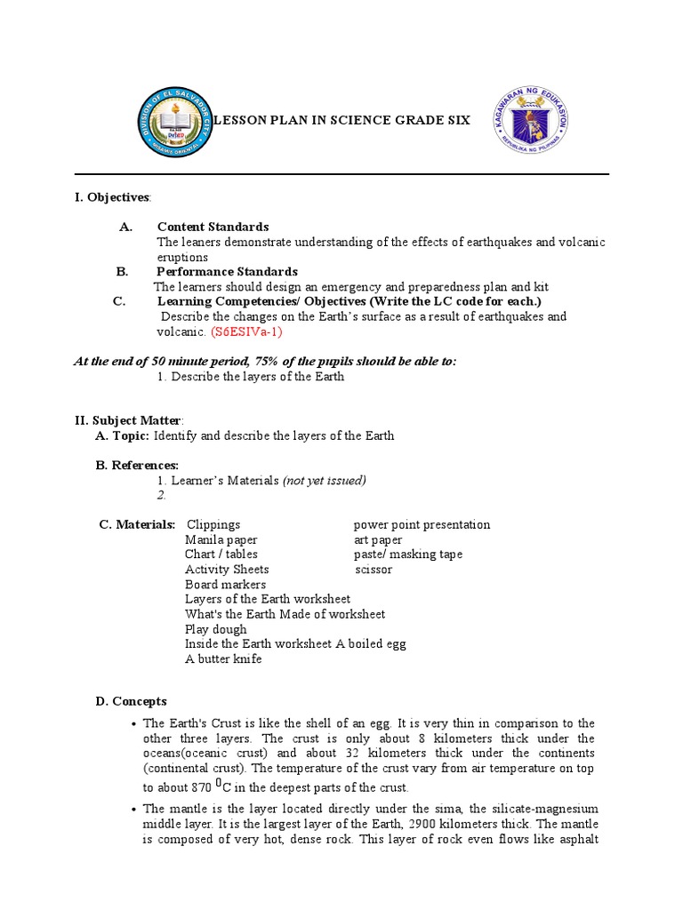 Science 6 Earth's Layers | PDF | Structure Of The Earth | Planetary Core