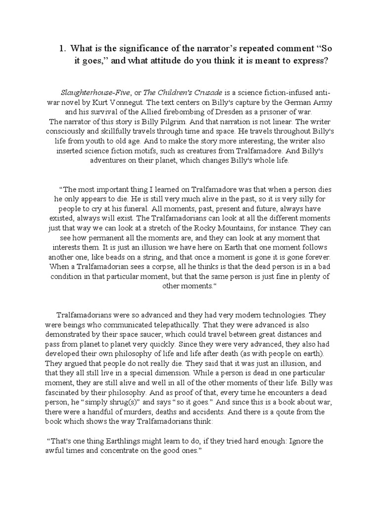 Essay - "So It Goes" Slaughterhouse 5 | PDF | Young Adult