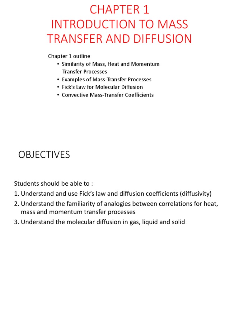 Chapter 1 (Lecture 1&2) | PDF | Diffusion | Mass Transfer