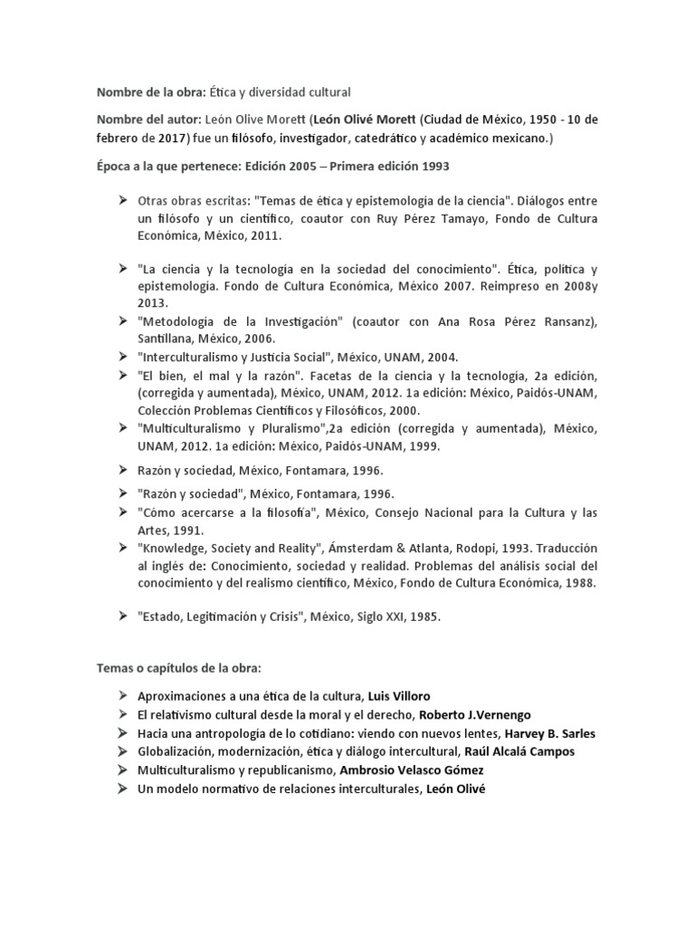 Ética y Diversidad Cultural | PDF | Moralidad | Interculturalidad