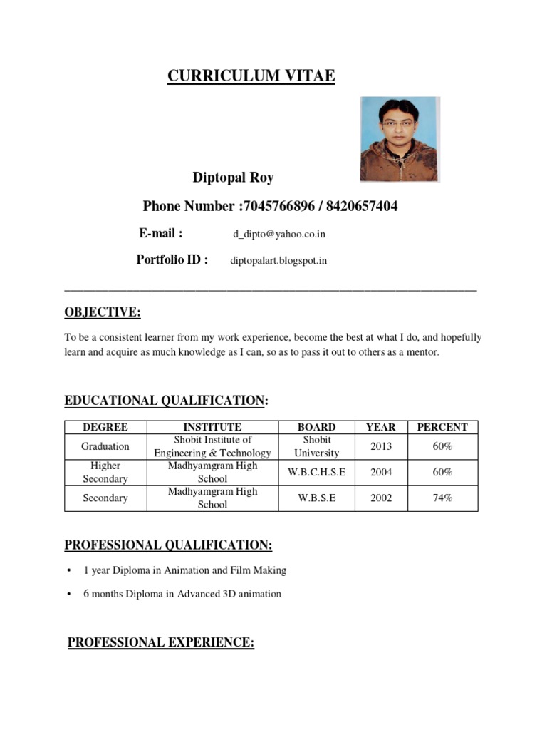 Curriculum Vitae: Diptopal Roy | PDF | 3 D Computer Graphics | Behavior Modification