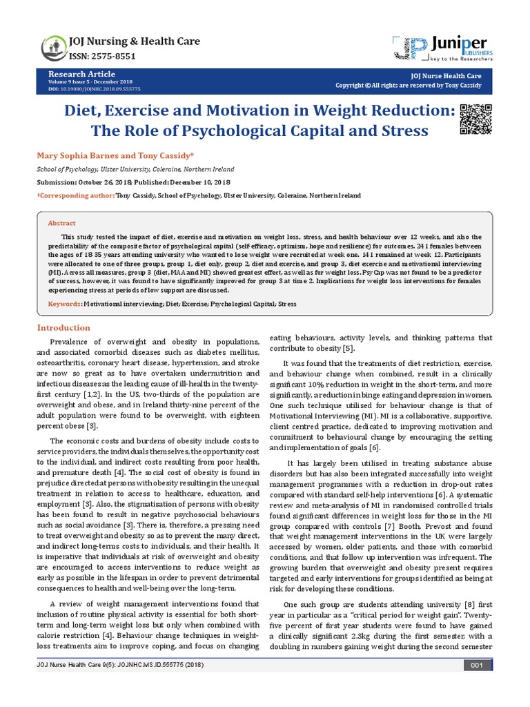 Diet Exercise and Motivation in Weight Reduction | PDF | Obesity ...