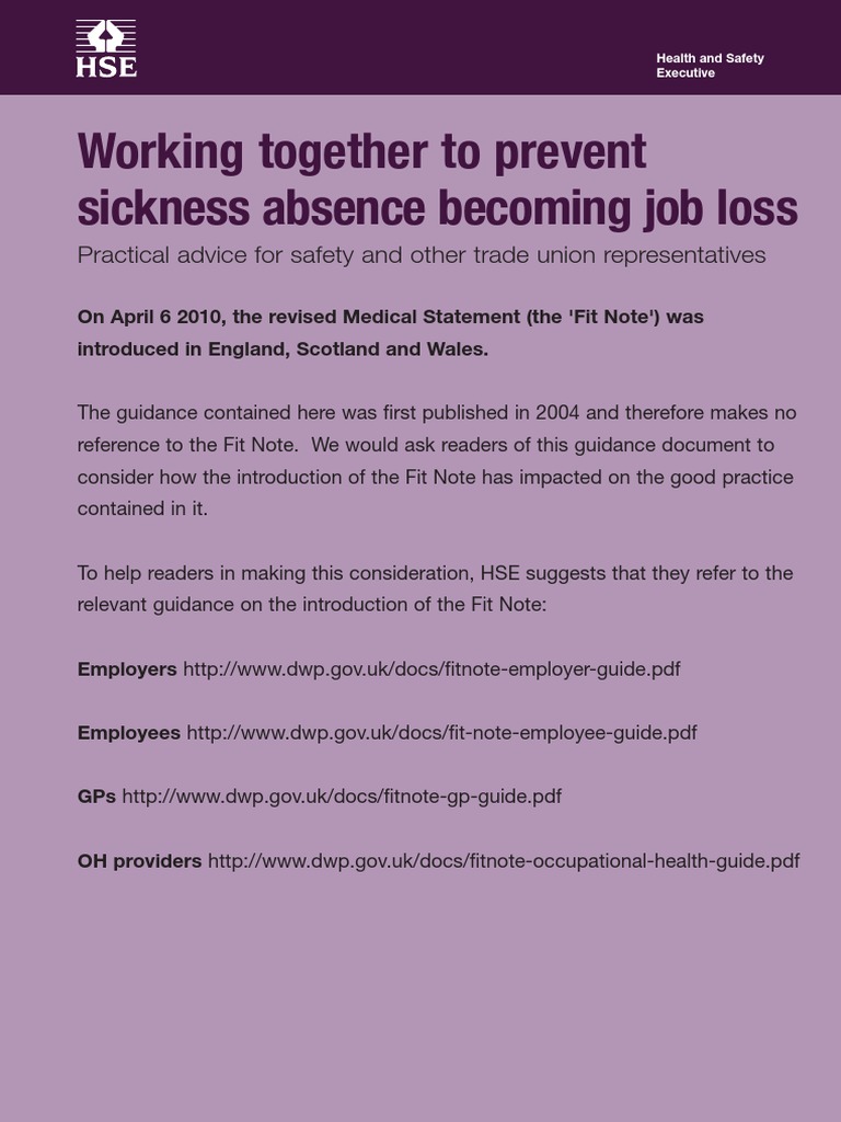 Working Together To Prevent Sickness Absence Becoming Job Loss | PDF ...