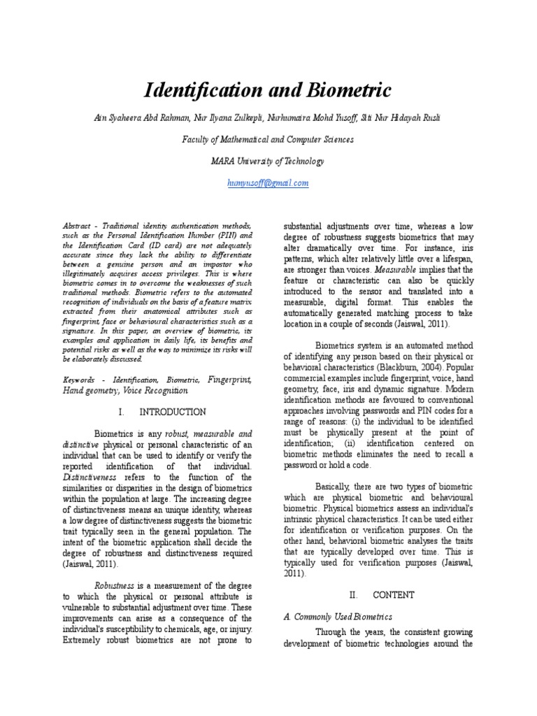 Identification & Biometric Term Paper | PDF | Biometrics | Fingerprint