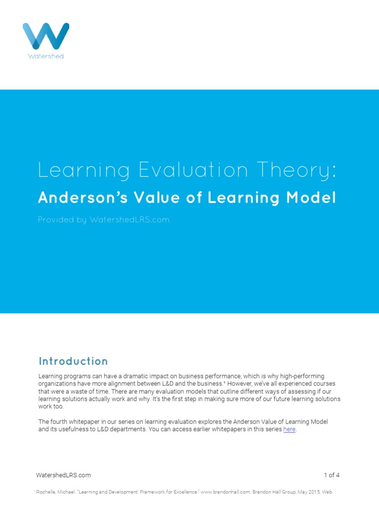 Learning Evaluation Theory:: Anderson's Value of Learning Model | PDF ...
