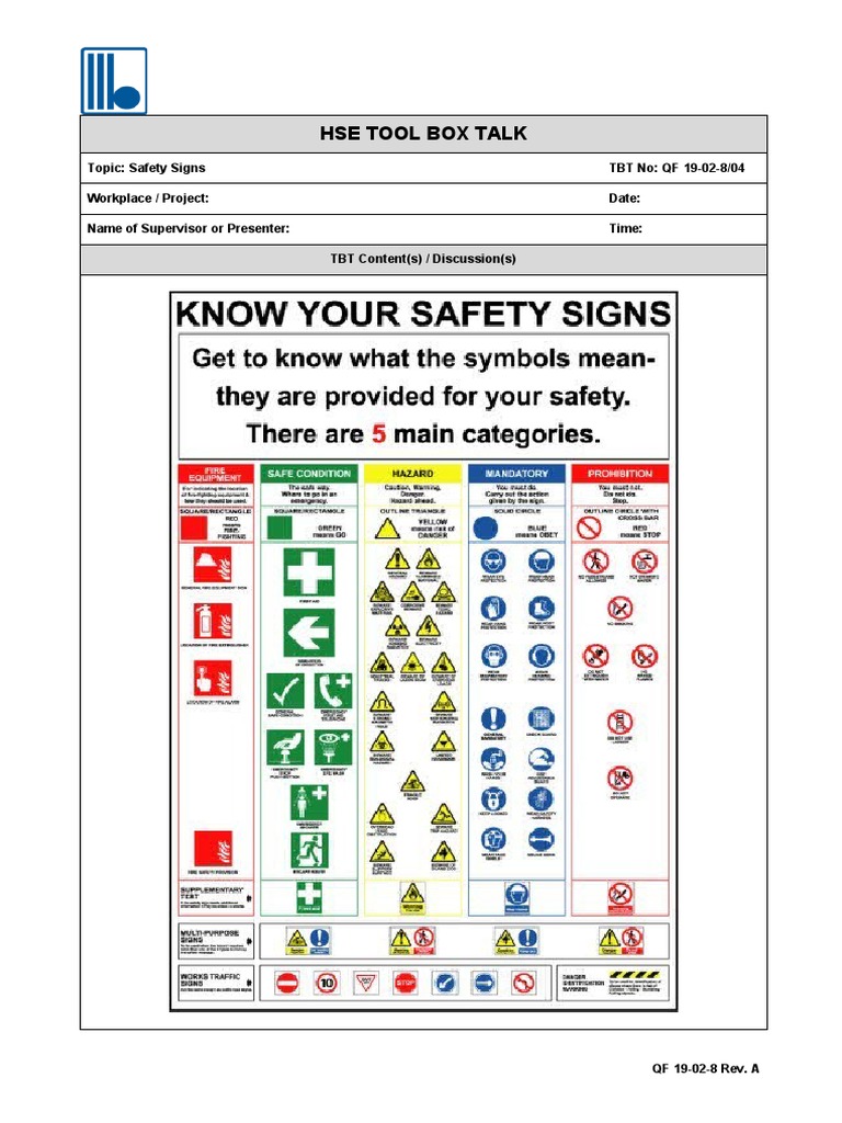 Safety Signs Toolbox Talk Guide | PDF