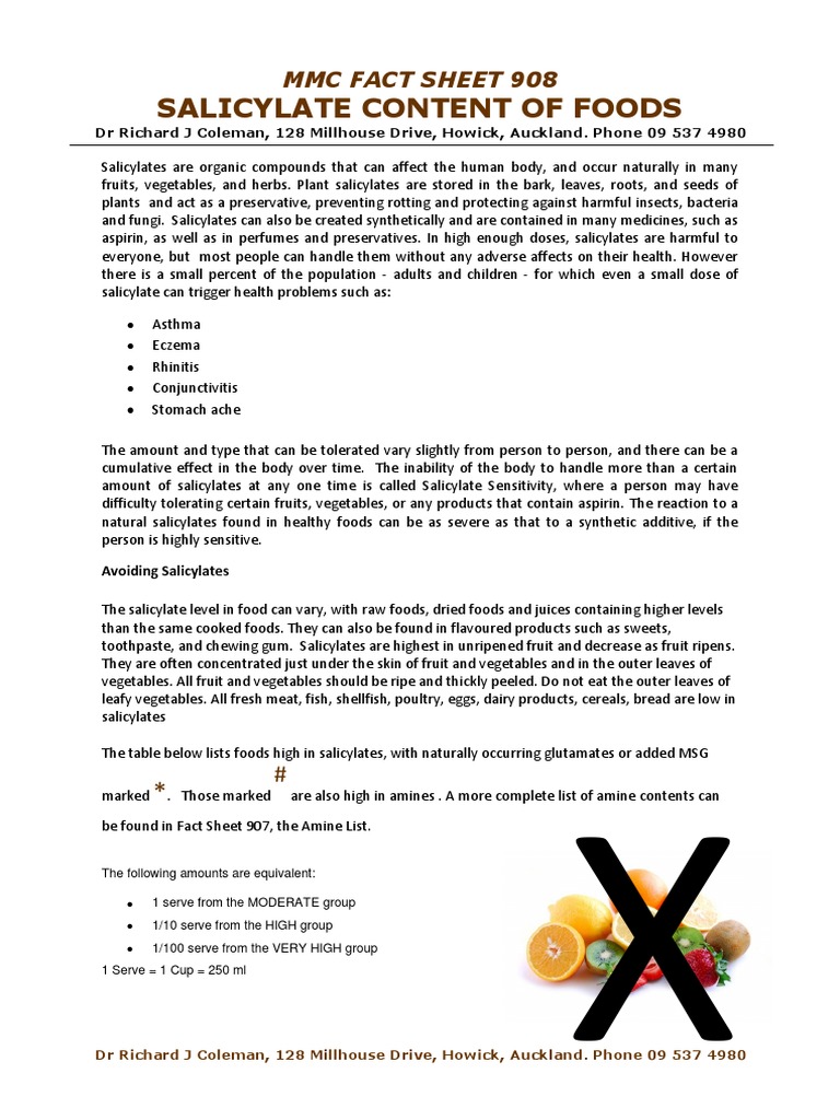 Factsheet 8 Salicylates in Foods PDF | PDF | Drink | Fruit