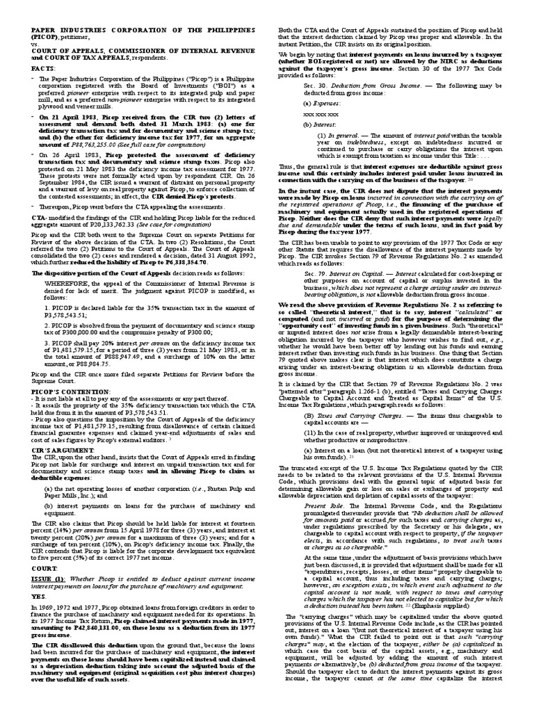 The Registered Operations of Picop, I.e., The Financing of The Purchase ...