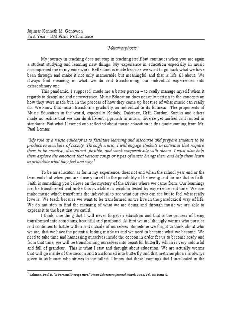 Reflection Paper Music Ed Final Req | PDF | Behavior Modification ...