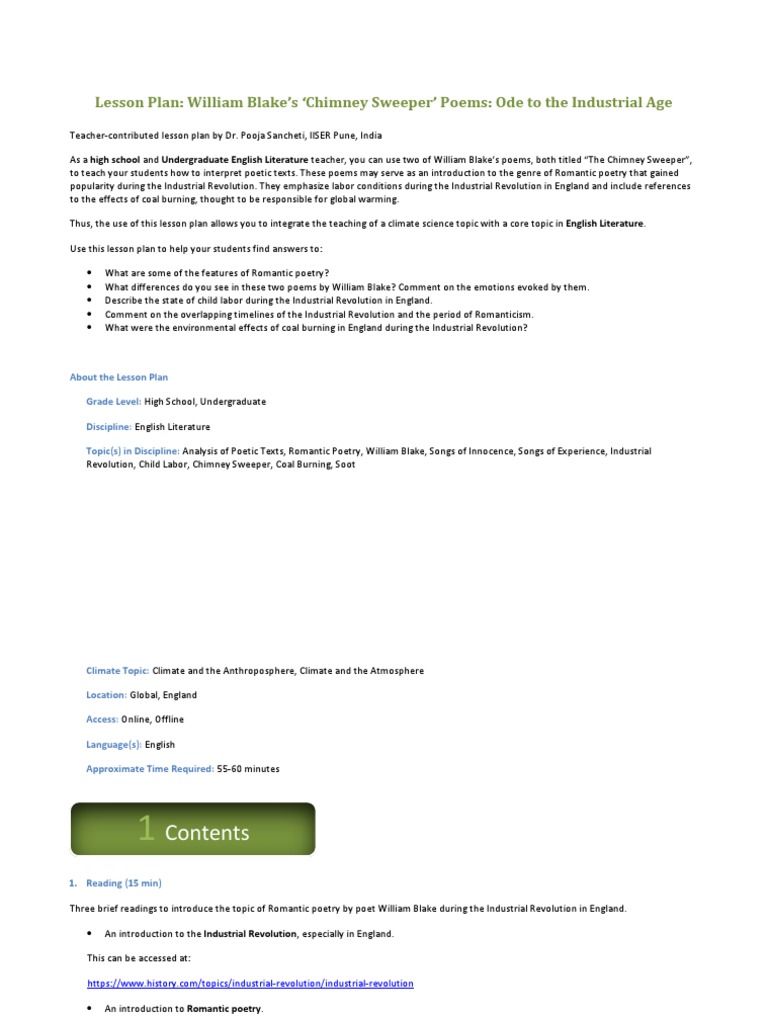 Lesson Plan: William Blake's Chimney Sweeper' Poems: Ode To The ...