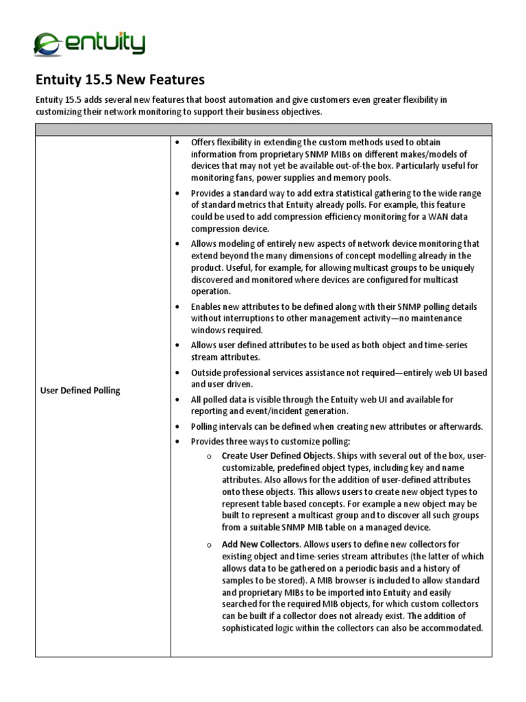 Entuity 15.5 New Features Matrix 20150423r9 | PDF | Computer Network ...