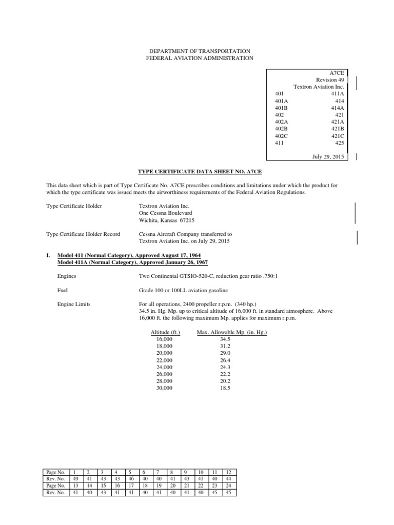 Cessna A7CE Type Certificate Data Sheet | PDF | Flight Control Surfaces ...